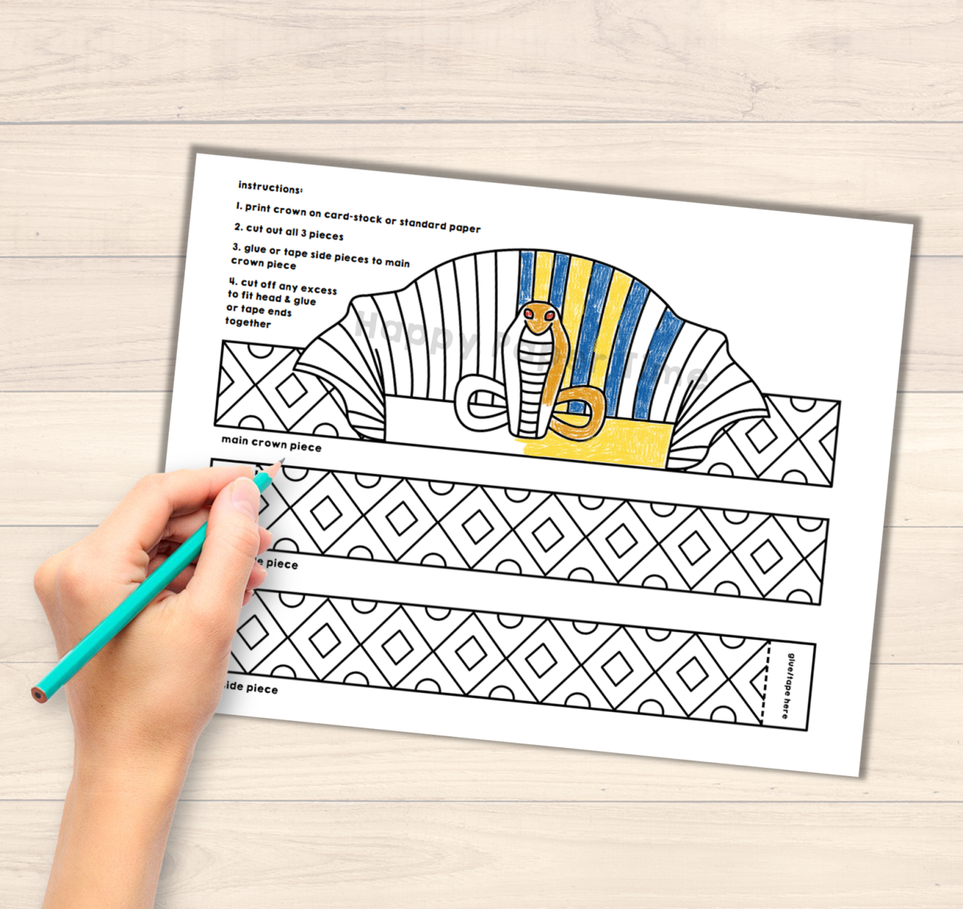 Pharaoh Paper Crown Printable ancient Egypt Coloring Craft - Made By ...