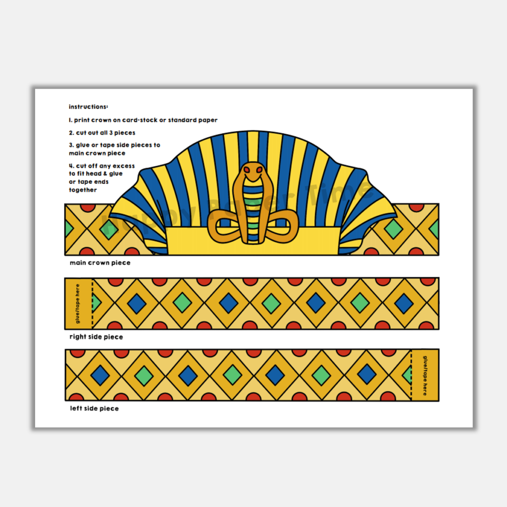 Pharaoh Paper Hat Crown Printable ancient Egypt Costume Craft | Made By ...