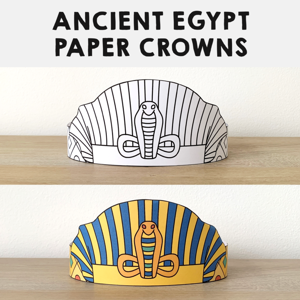 Pharaoh Paper Hats Crowns Printable ancient Egypt Coloring Craft - Made ...