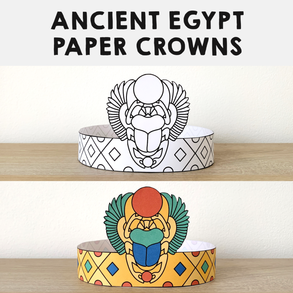 Scarab Paper Hats Crowns Printable ancient Egypt Coloring Craft | Made ...