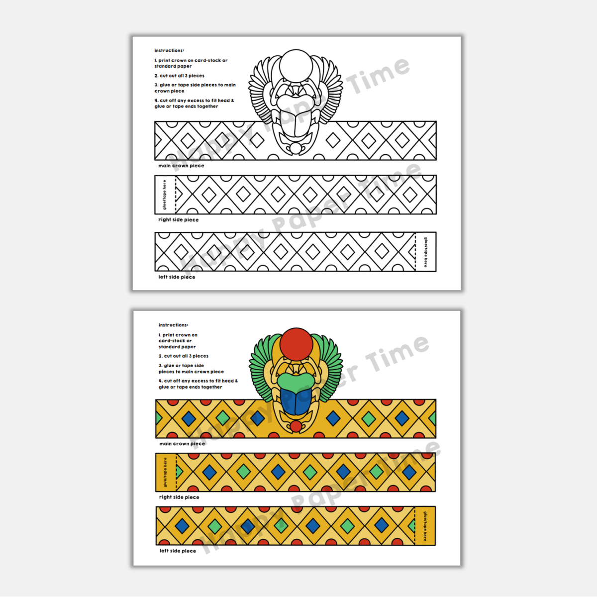 Scarab Paper Hats Crowns Printable ancient Egypt Coloring Craft | Made ...