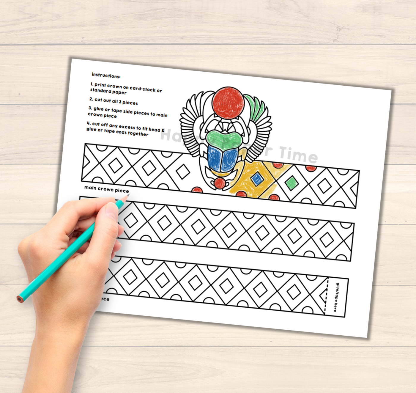 Scarab Paper Hats Crowns Printable ancient Egypt Coloring Craft | Made ...