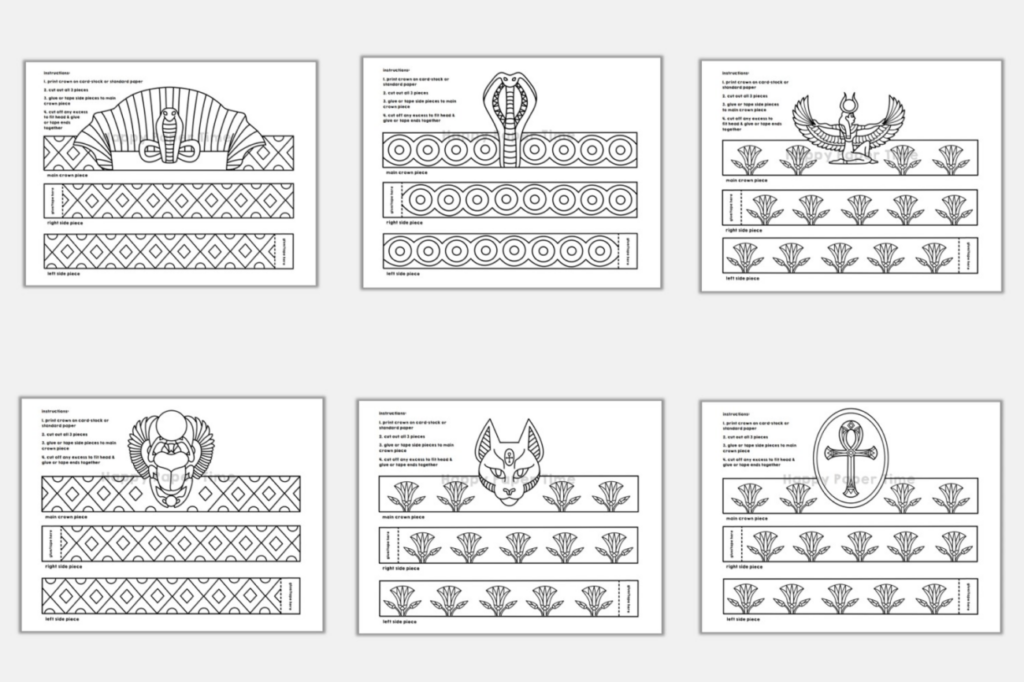 Ancient Egypt Paper Crowns Printable Coloring Craft Activity - Made By ...