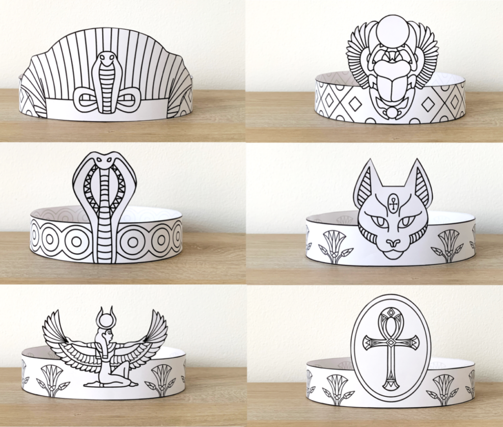 Ancient Egypt Paper Crowns Printable Coloring Craft Activity - Made By ...