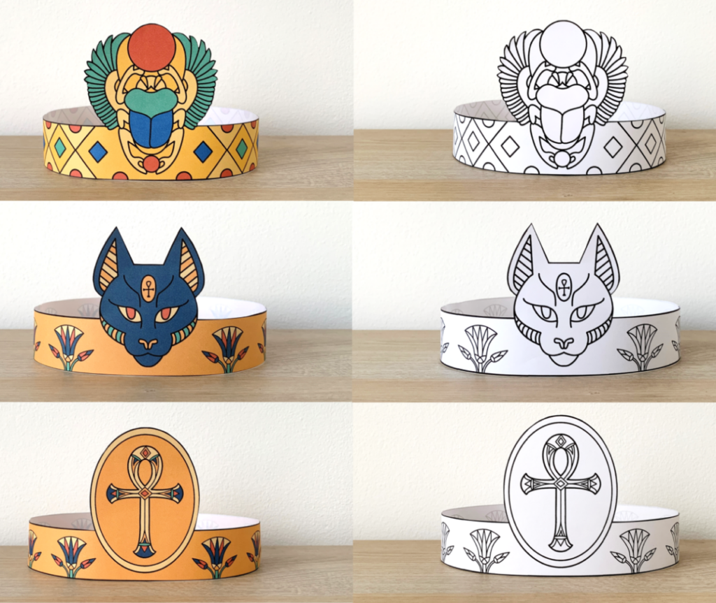 Ancient Egypt Paper Crowns Printable Coloring Craft Activity - Made By ...