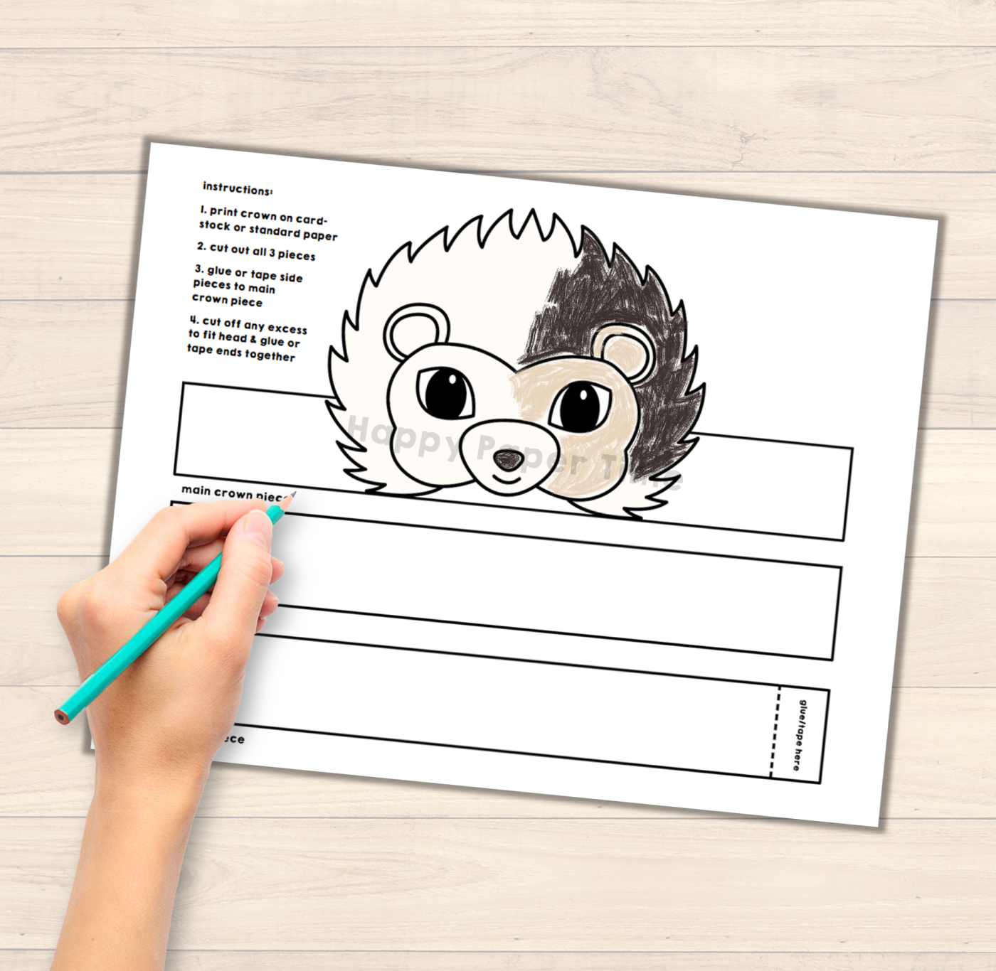 Hedgehog Paper Crowns Printable Forest Animal Coloring Craft | Made By ...