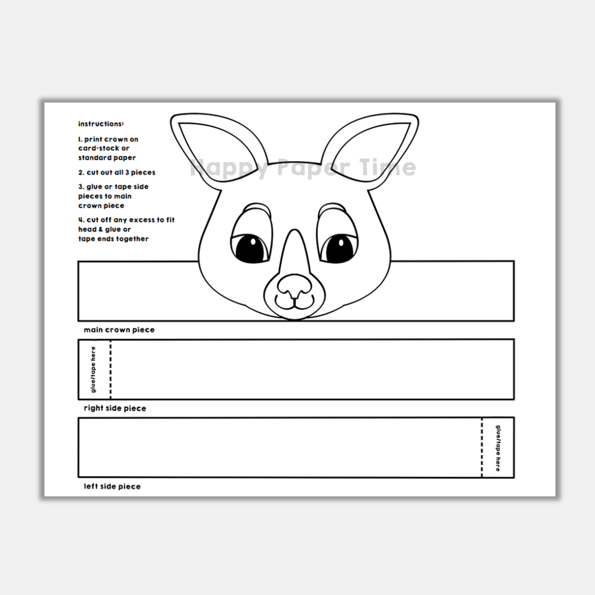 Kangaroo Paper Crown Printable Australian Animal Coloring Craft | Made ...