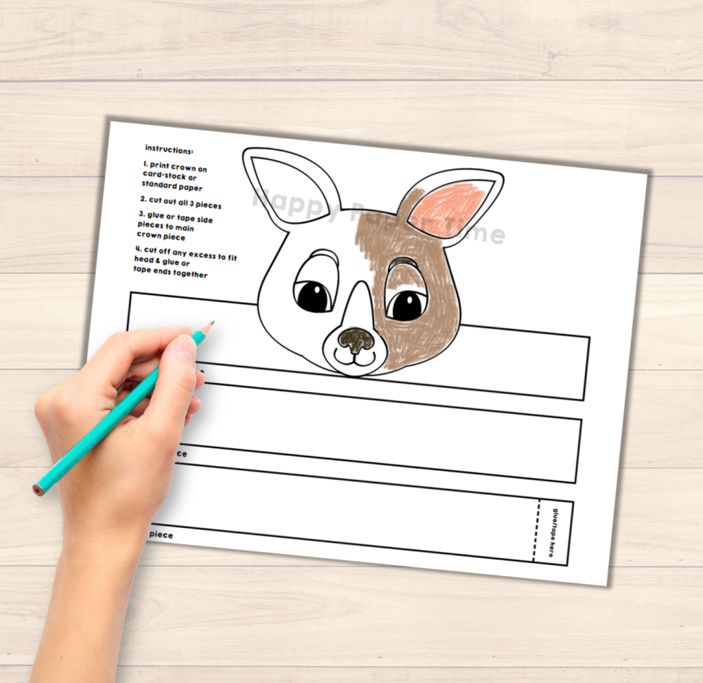 Kangaroo Paper Crown Printable Australian Animal Coloring Craft | Made ...