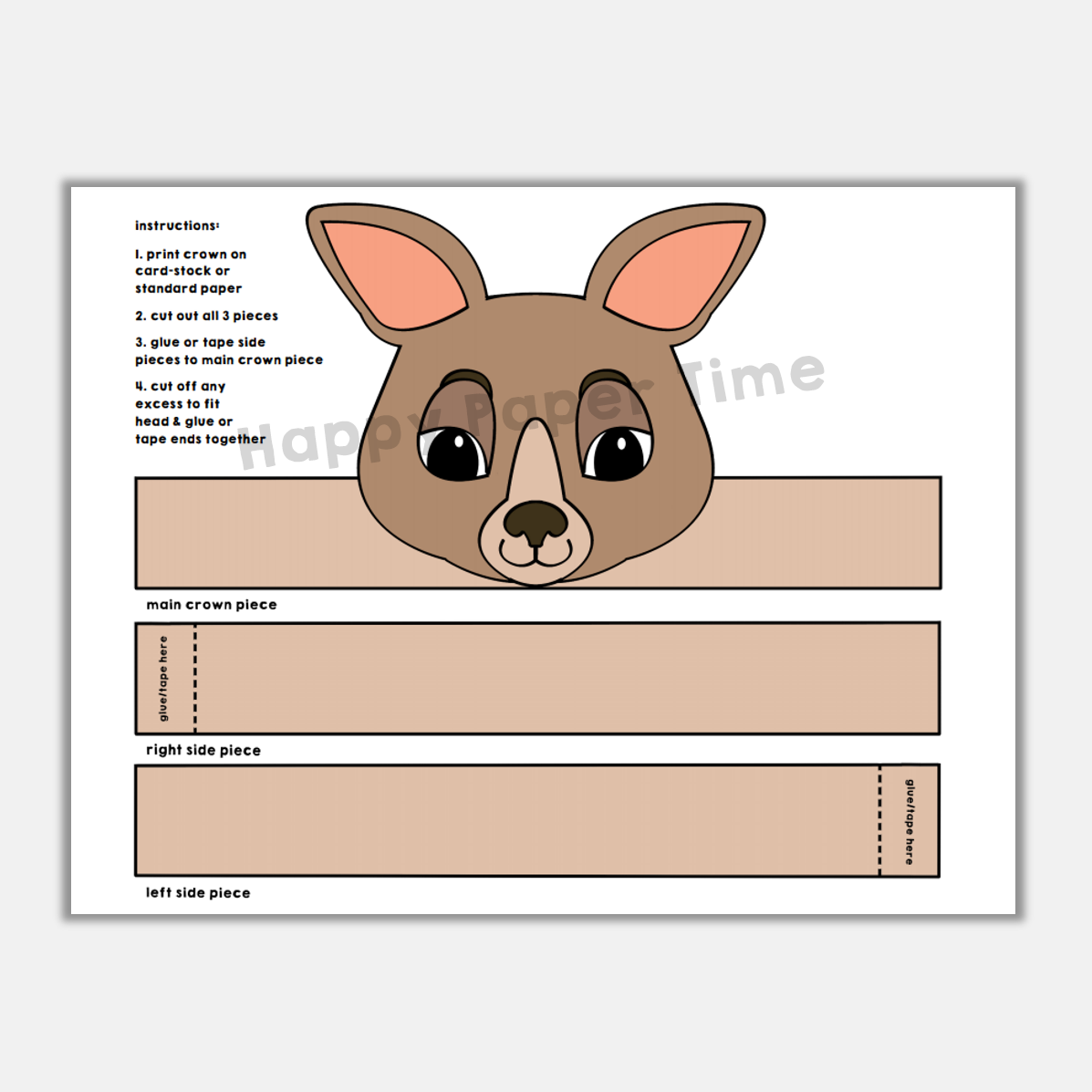 Kangaroo Paper Crown Printable Australian Animal Costume Craft | Made ...