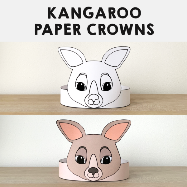 Kangaroo Paper Crowns Printable Australian Animal Coloring Craft | Made ...