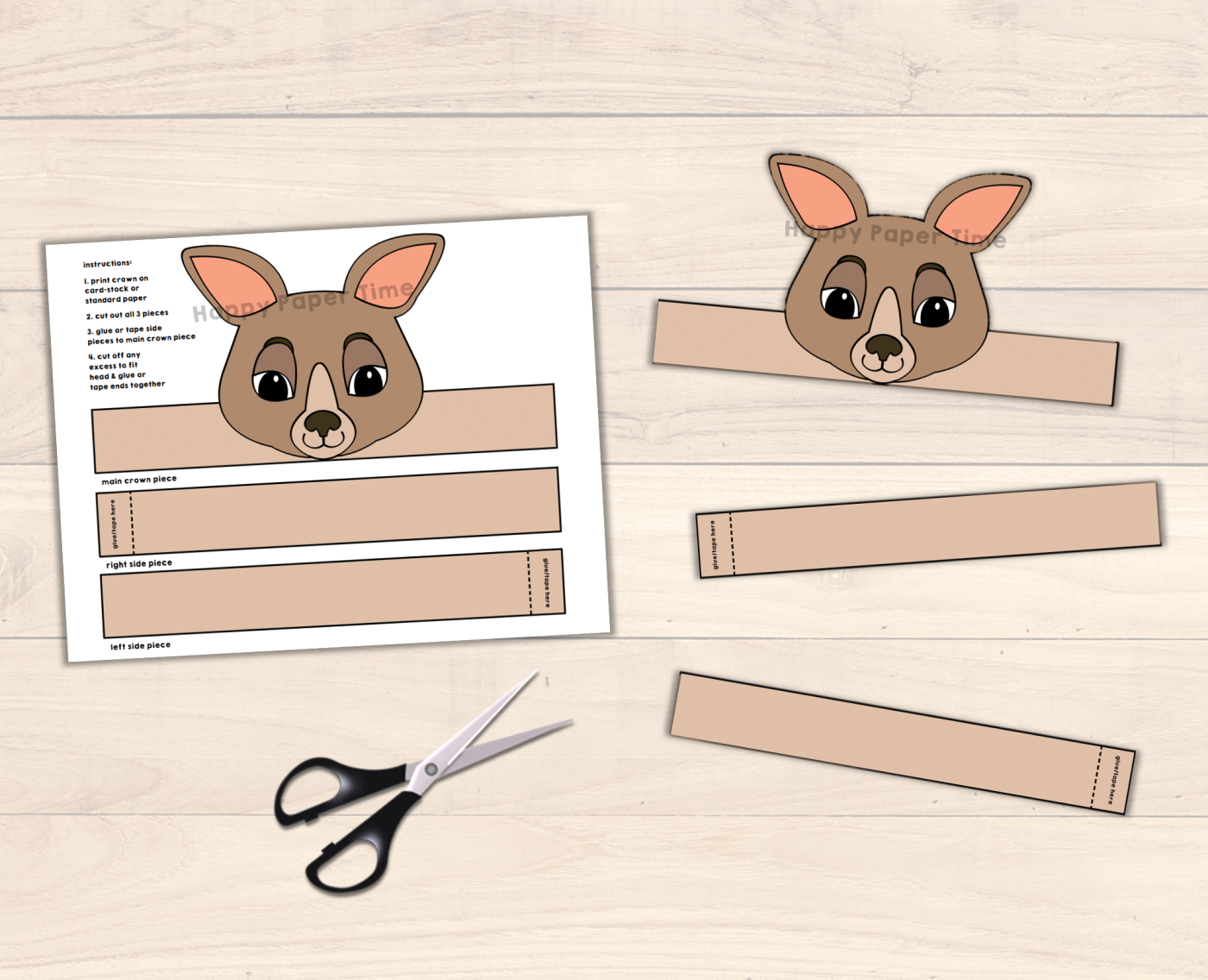 Kangaroo Paper Crowns Printable Australian Animal Coloring Craft | Made ...