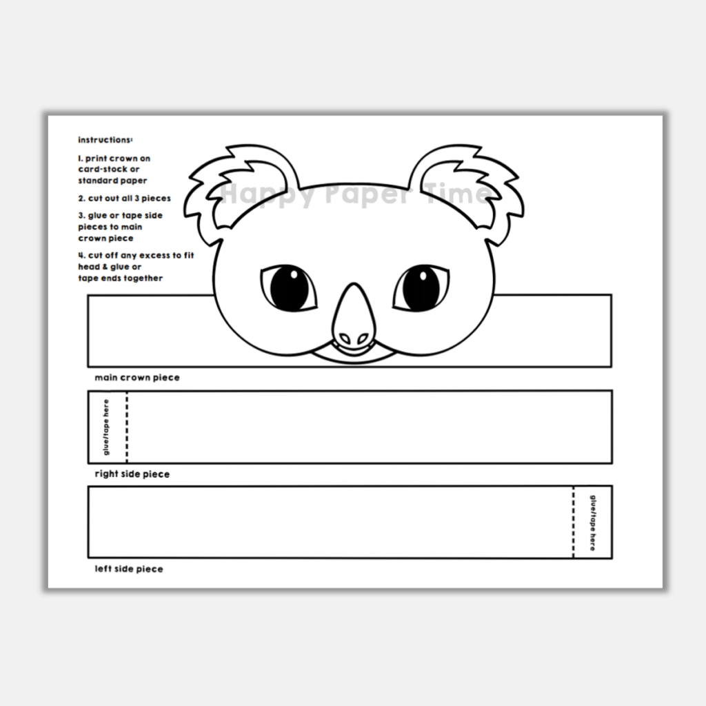 Koala Paper Crown Printable Australian Animal Coloring Craft - Made By ...