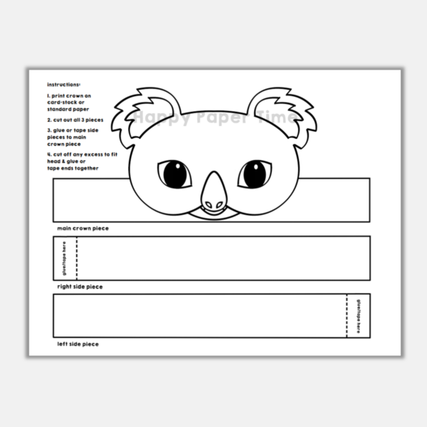Koala Paper Crown Printable Australian Animal Coloring Craft - Made By ...