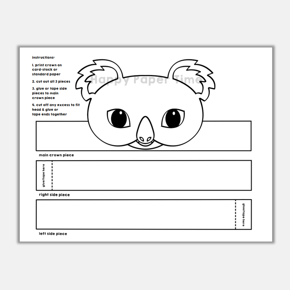 Koala Paper Crown Printable Australian Animal Coloring Craft - Made By ...