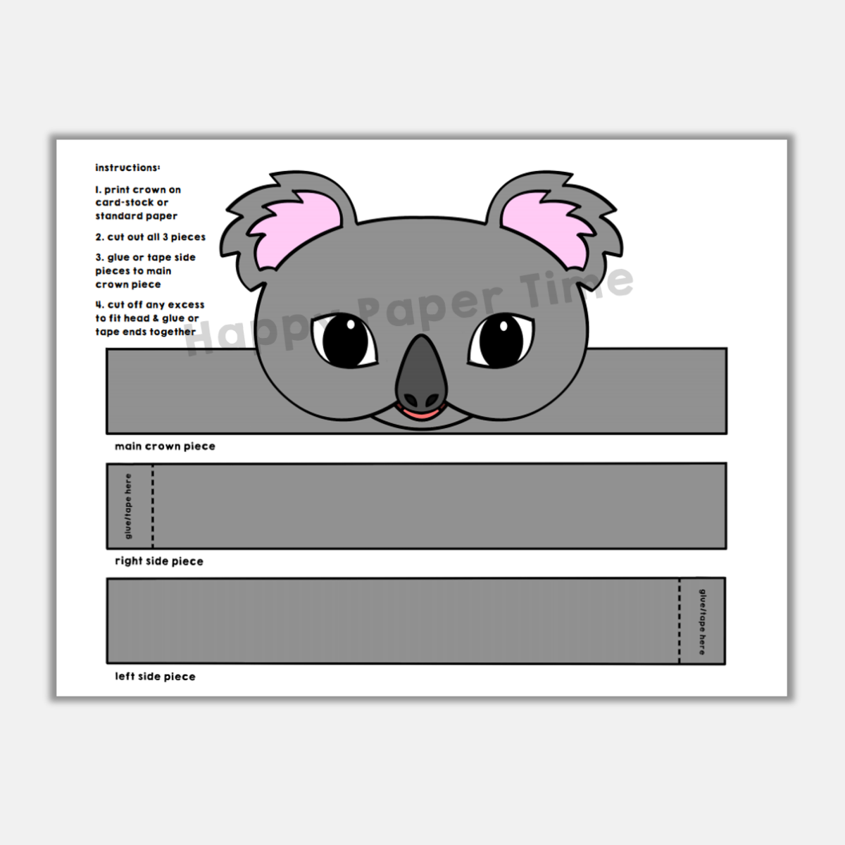 Koala Paper Crown Printable Australian Animal Costume Craft | Made By ...