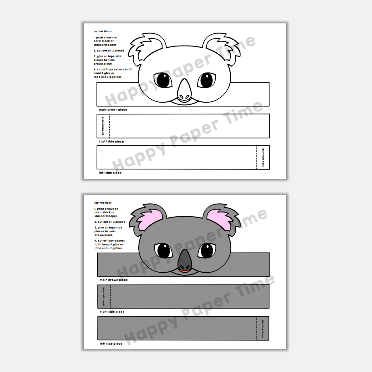 Koala Paper Crowns Printable Australian Animal Coloring Craft | Made By ...