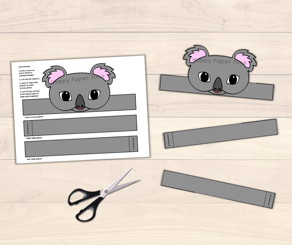 Koala Paper Crowns Printable Australian Animal Coloring Craft - Made By ...
