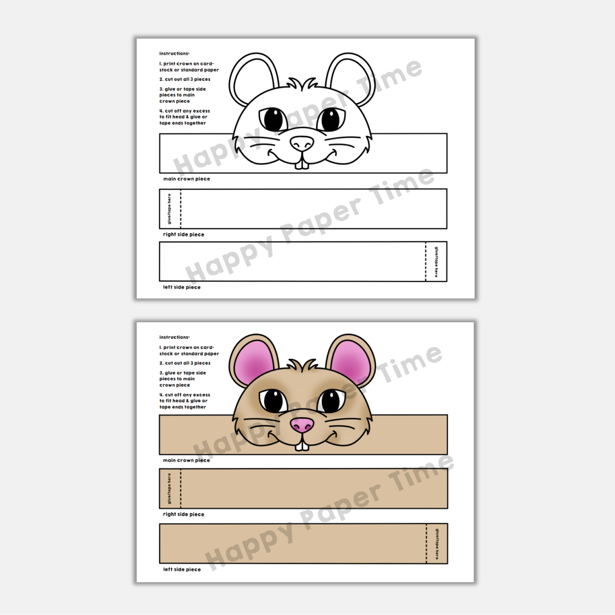 Mouse Paper Crowns Printable Forest Animal Coloring Craft | Made By ...