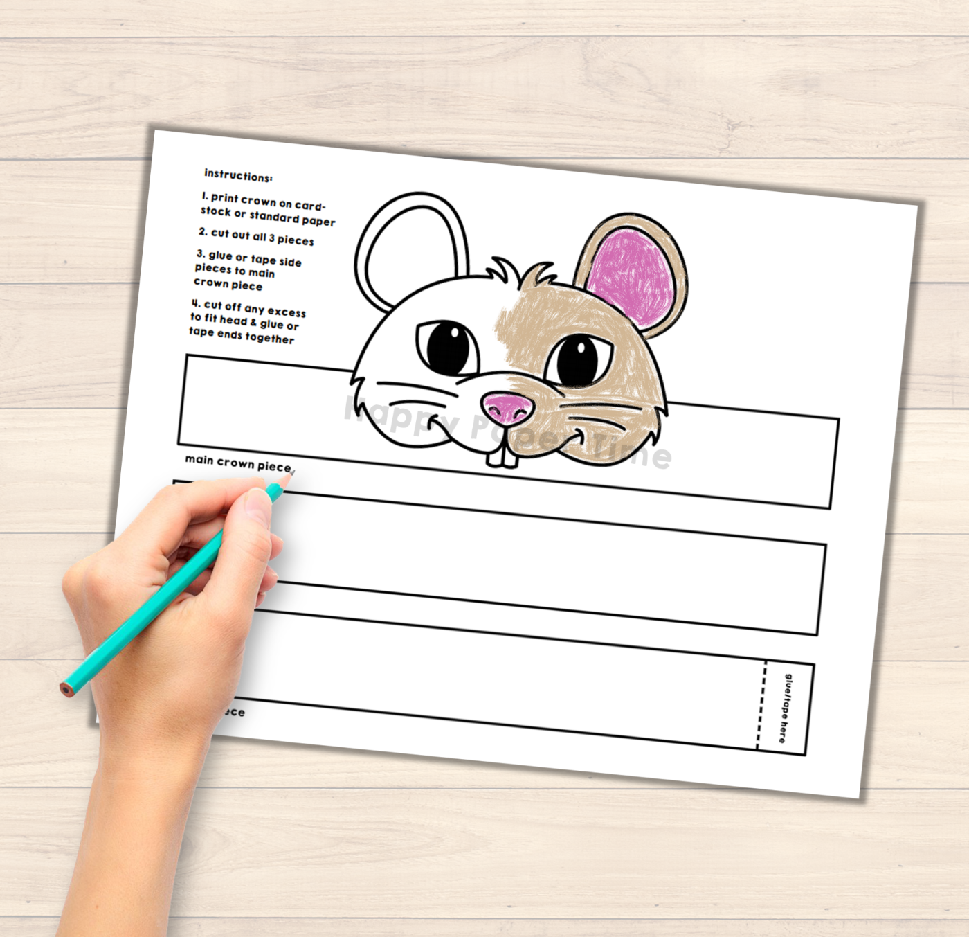 Mouse Paper Crowns Printable Forest Animal Coloring Craft | Made By ...