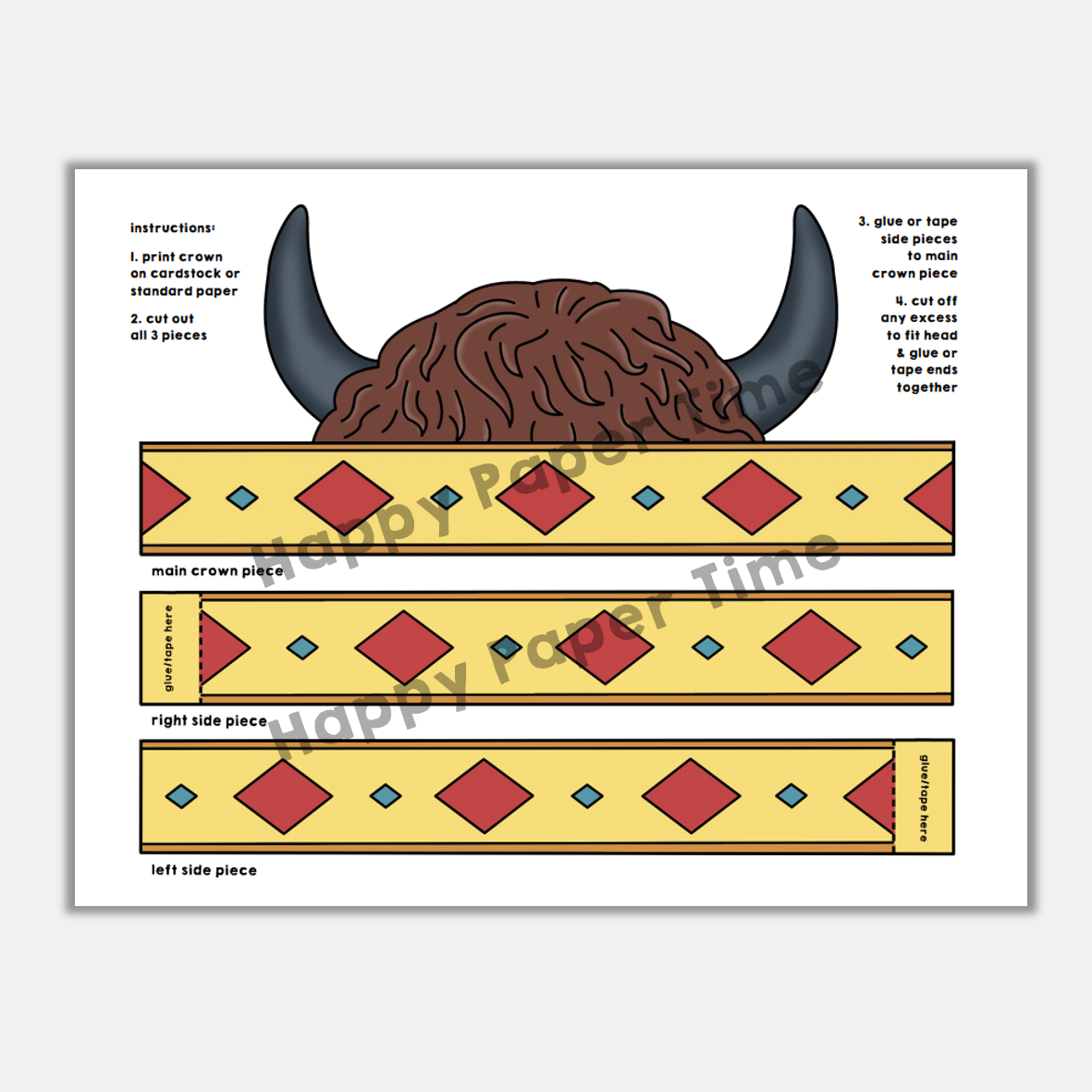 Bison Headdress Paper Crown Printable Native American Costume Craft ...