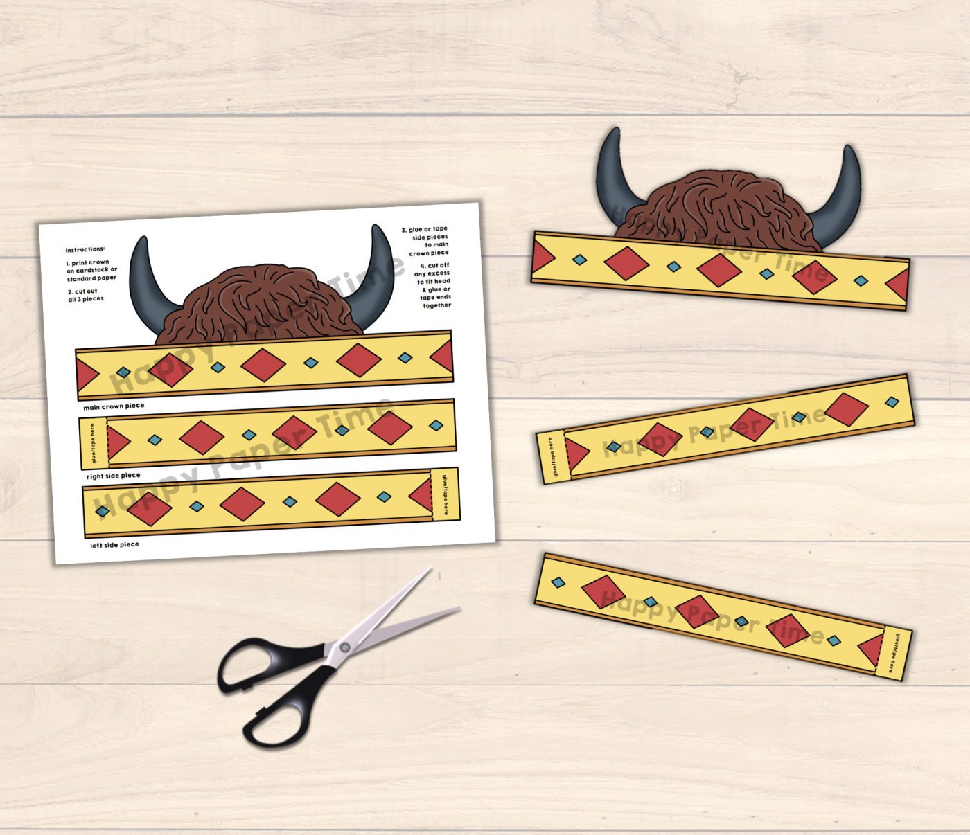 Bison Headdress Paper Crown Printable Native American Costume Craft ...