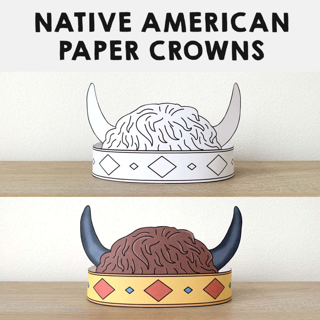 Bison Headdress Paper Crowns Printable Native American Coloring Craft ...
