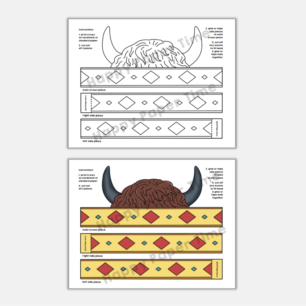 Bison Headdress Paper Crowns Printable Native American Coloring Craft ...