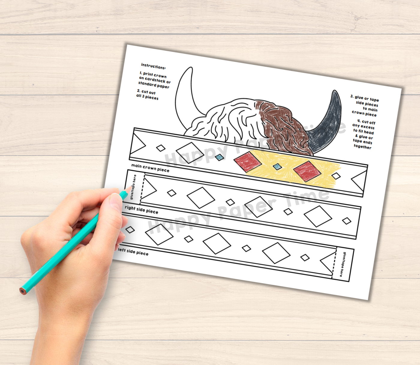 Bison Headdress Paper Crowns Printable Native American Coloring Craft ...