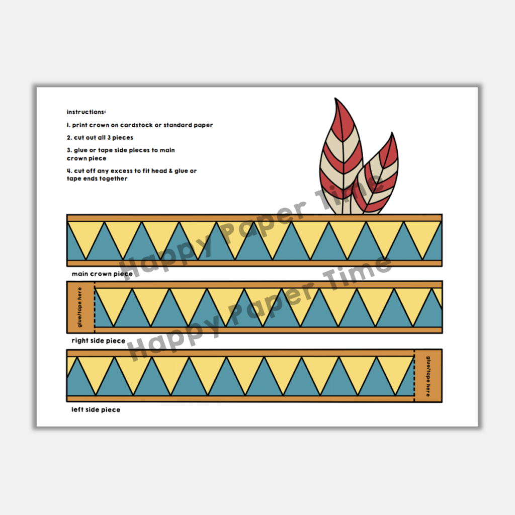 Native American Headband Feathers Paper Crown Printable Costume Craft ...