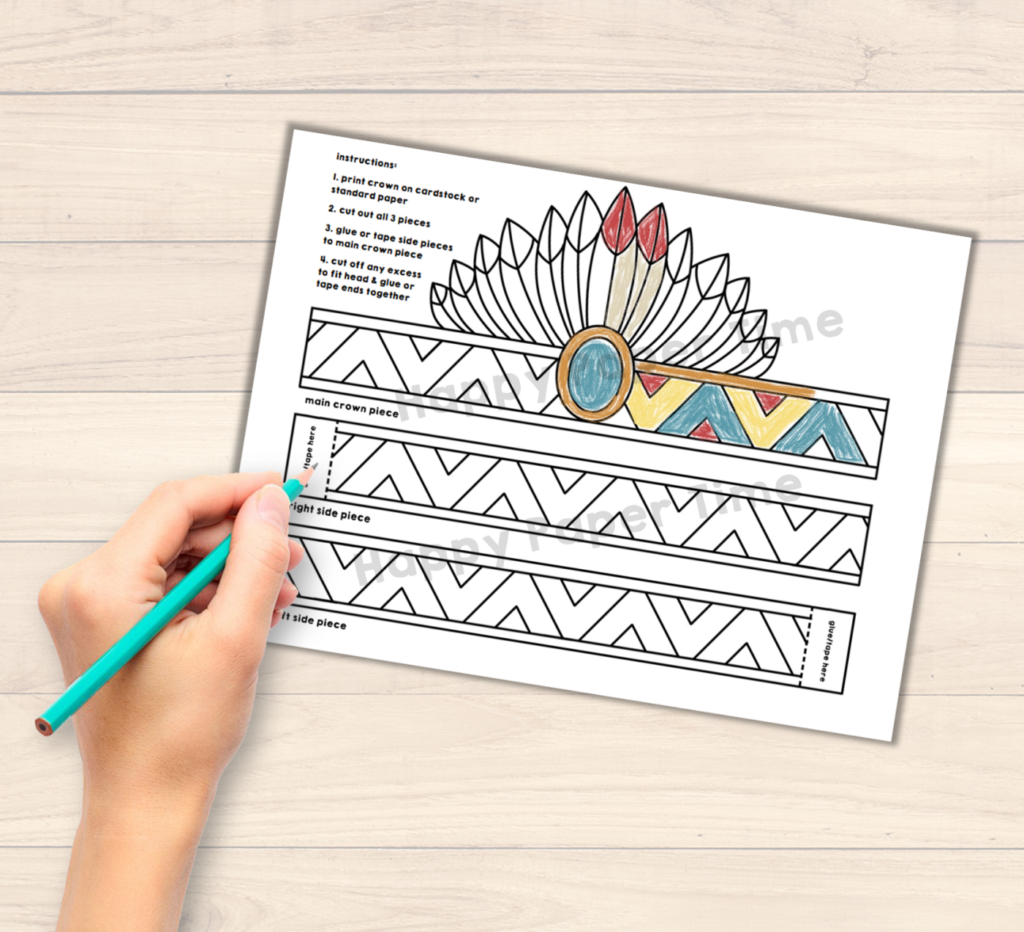 Native American Headdress Feathers Paper Crown Printable Coloring Craft ...