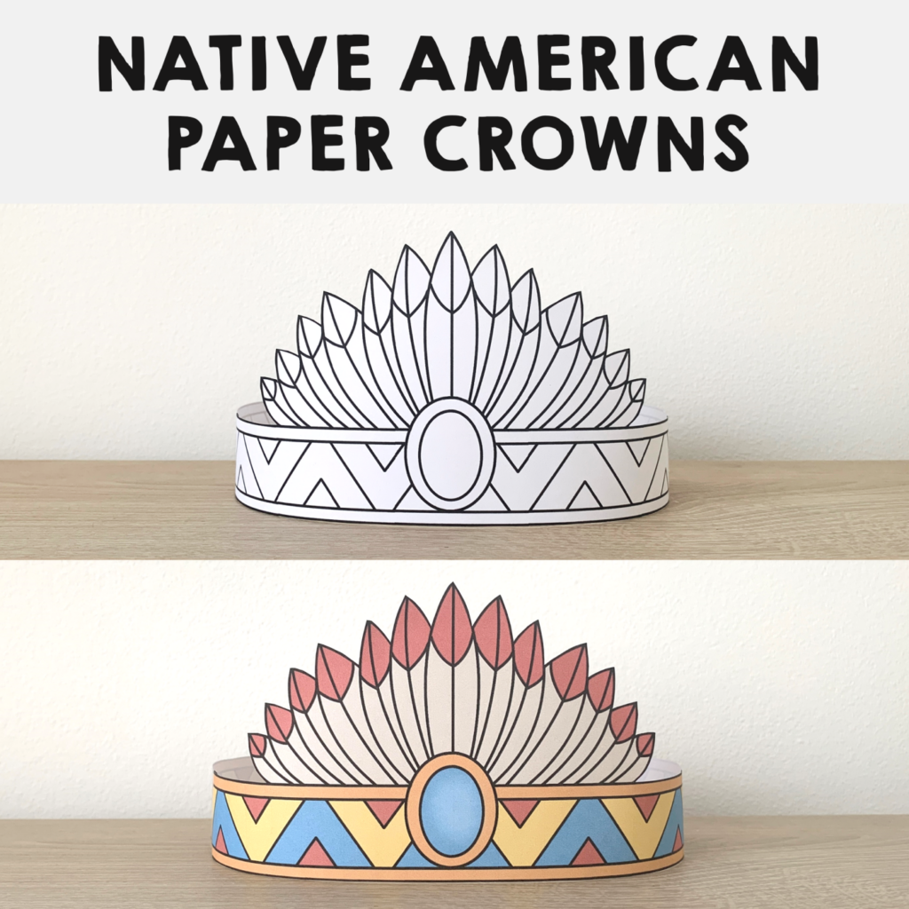 Native American Headdress Feathers Paper Crowns Printable Coloring ...