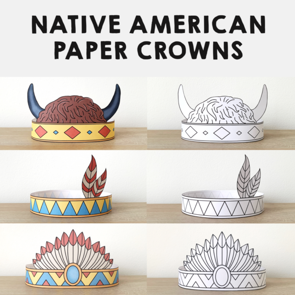 Native American Headdress Feathers Paper Crowns Printable Coloring ...