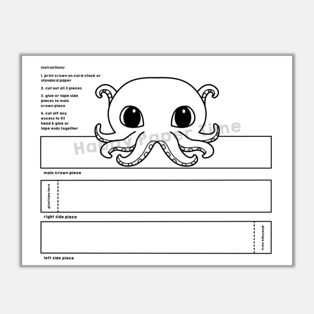 Octopus Paper Crown Printable Ocean Sea Animal Coloring Craft | Made By ...