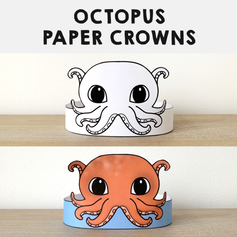 Octopus Paper Crowns Printable Ocean Sea Animal Coloring Craft - Made ...