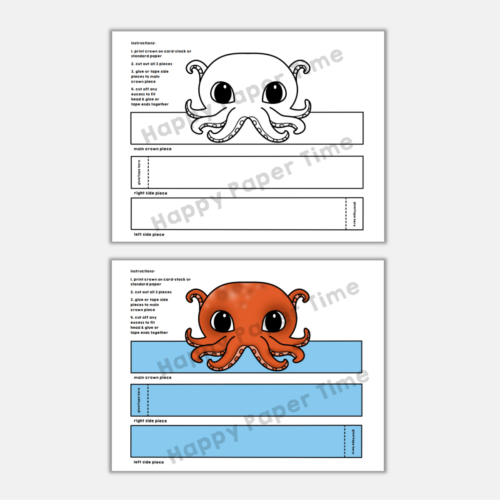 Octopus Paper Crowns Printable Ocean Sea Animal Coloring Craft - Made ...