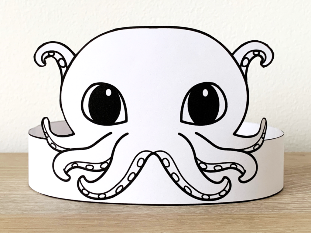 Octopus Paper Crowns Printable Ocean Sea Animal Coloring Craft - Made ...