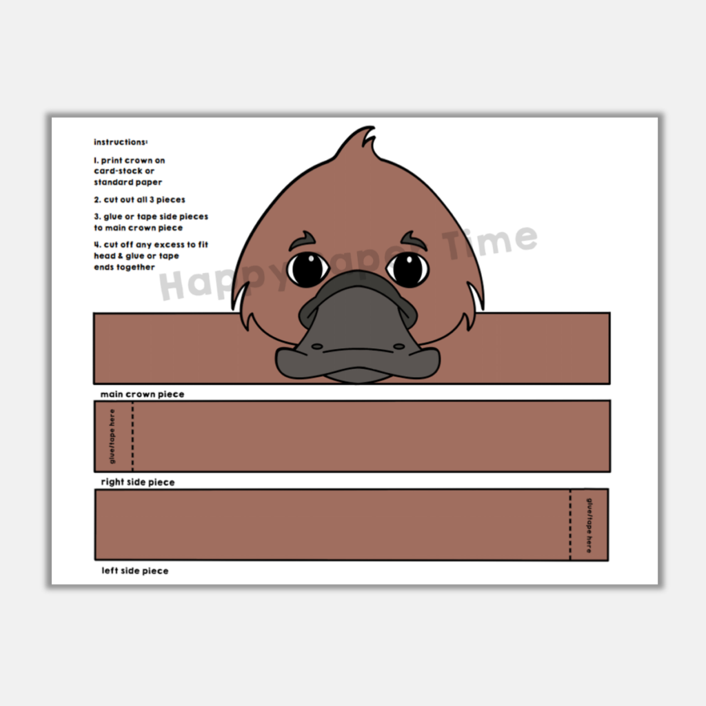 Platypus Paper Crown Printable Australian Animal Costume Craft - Made ...