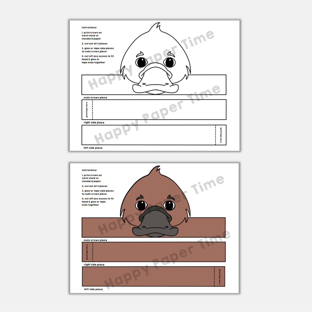 Platypus Paper Crowns Printable Australian Animal Coloring Craft | Made ...