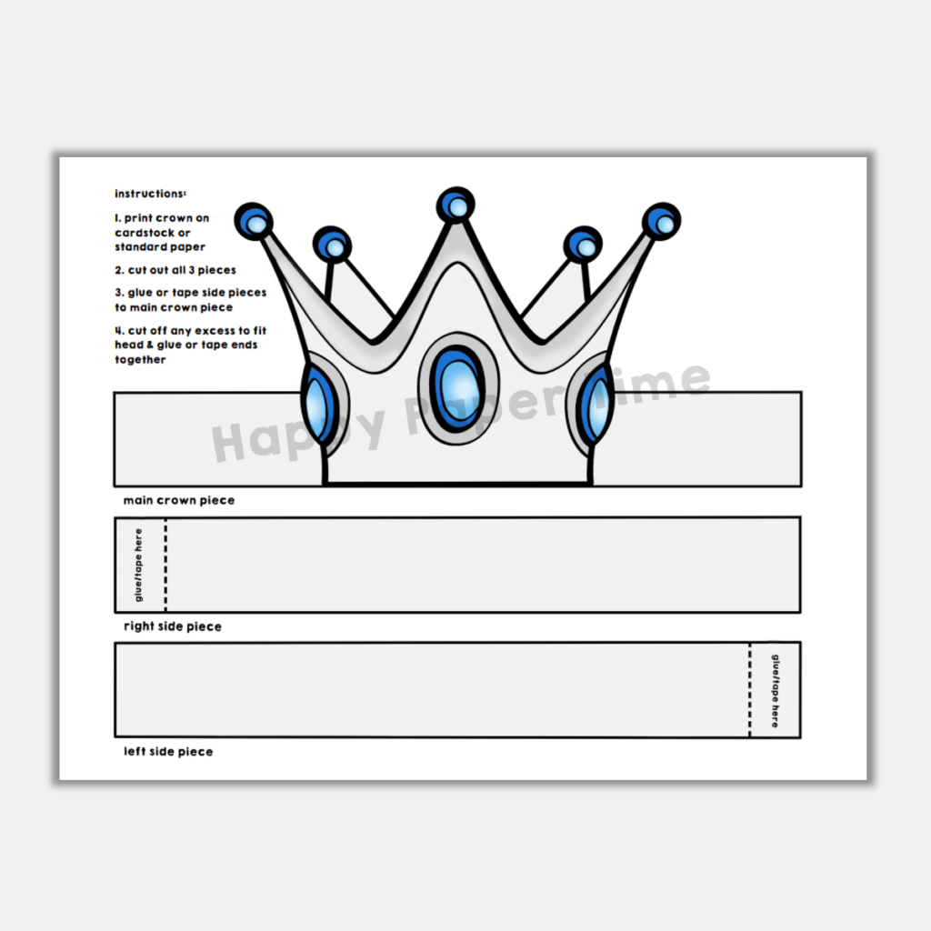 Princess Paper Silver Crown Printable Royal Costume Craft Activity ...