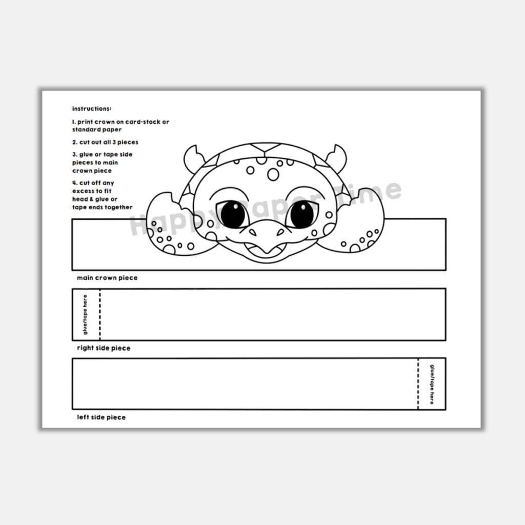 Sea Turtle Paper Crown Printable Ocean Sea Animal Coloring Craft | Made ...
