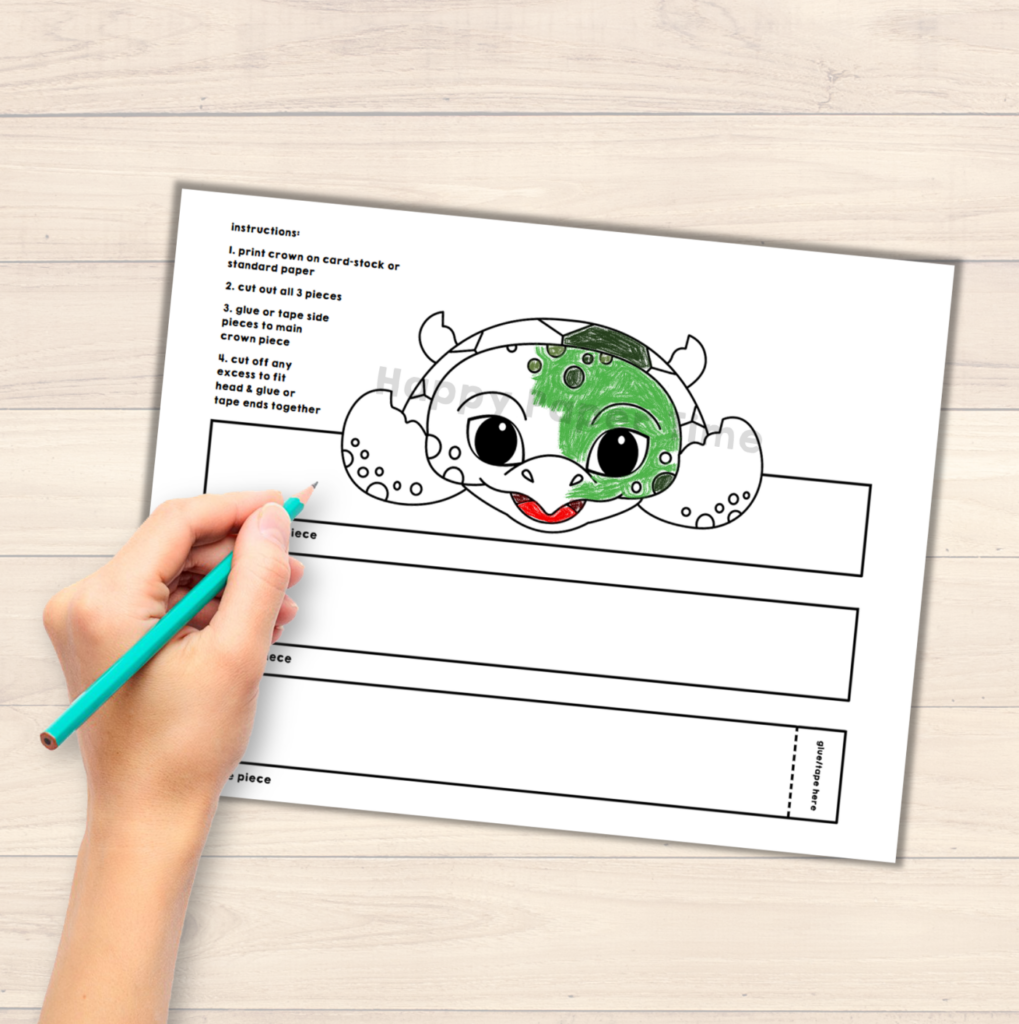 Sea Turtle Paper Crown Printable Ocean Sea Animal Coloring Craft | Made ...