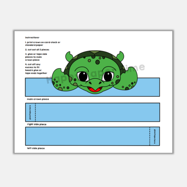 Sea Turtle Paper Crown Printable Ocean Sea Animal Costume Craft | Made ...