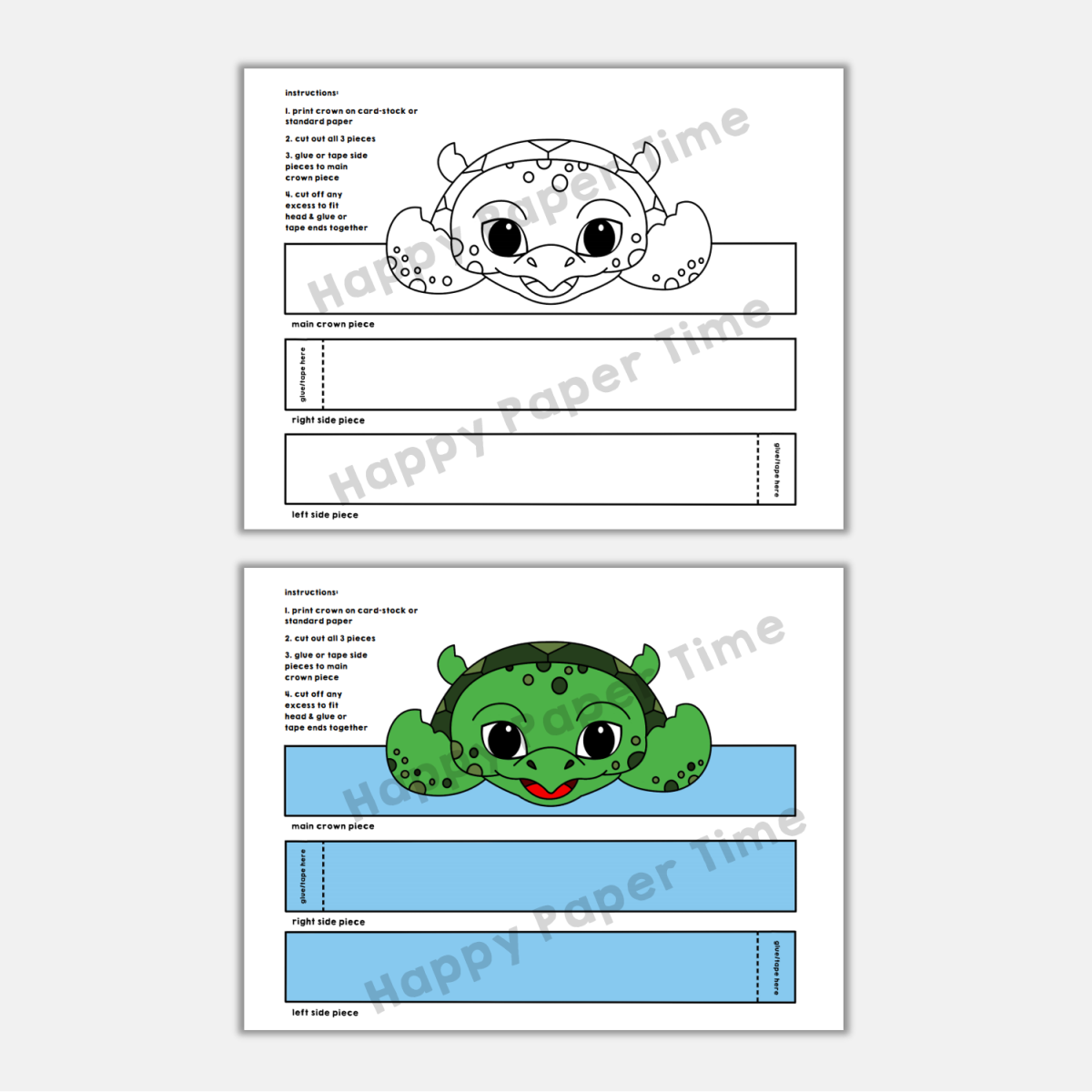 Sea Turtle Paper Crowns Printable Ocean Sea Animal Coloring Craft ...