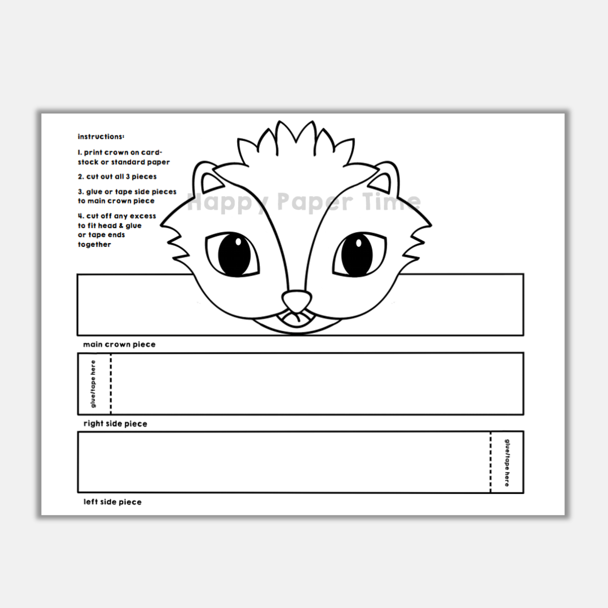 Skunk Paper Crown Printable Forest Animal Coloring Craft | Made By Teachers