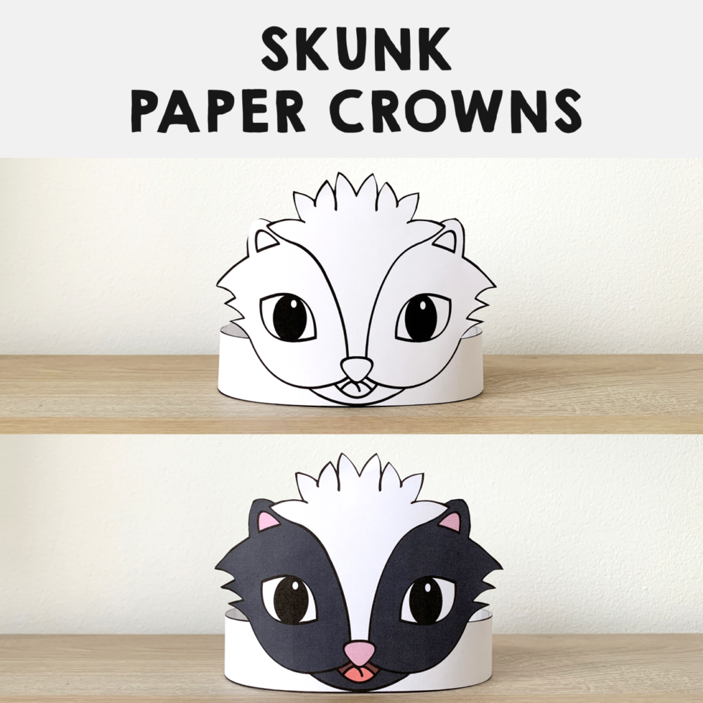 Skunk Paper Crowns Printable Forest Animal Coloring Craft | Made By ...