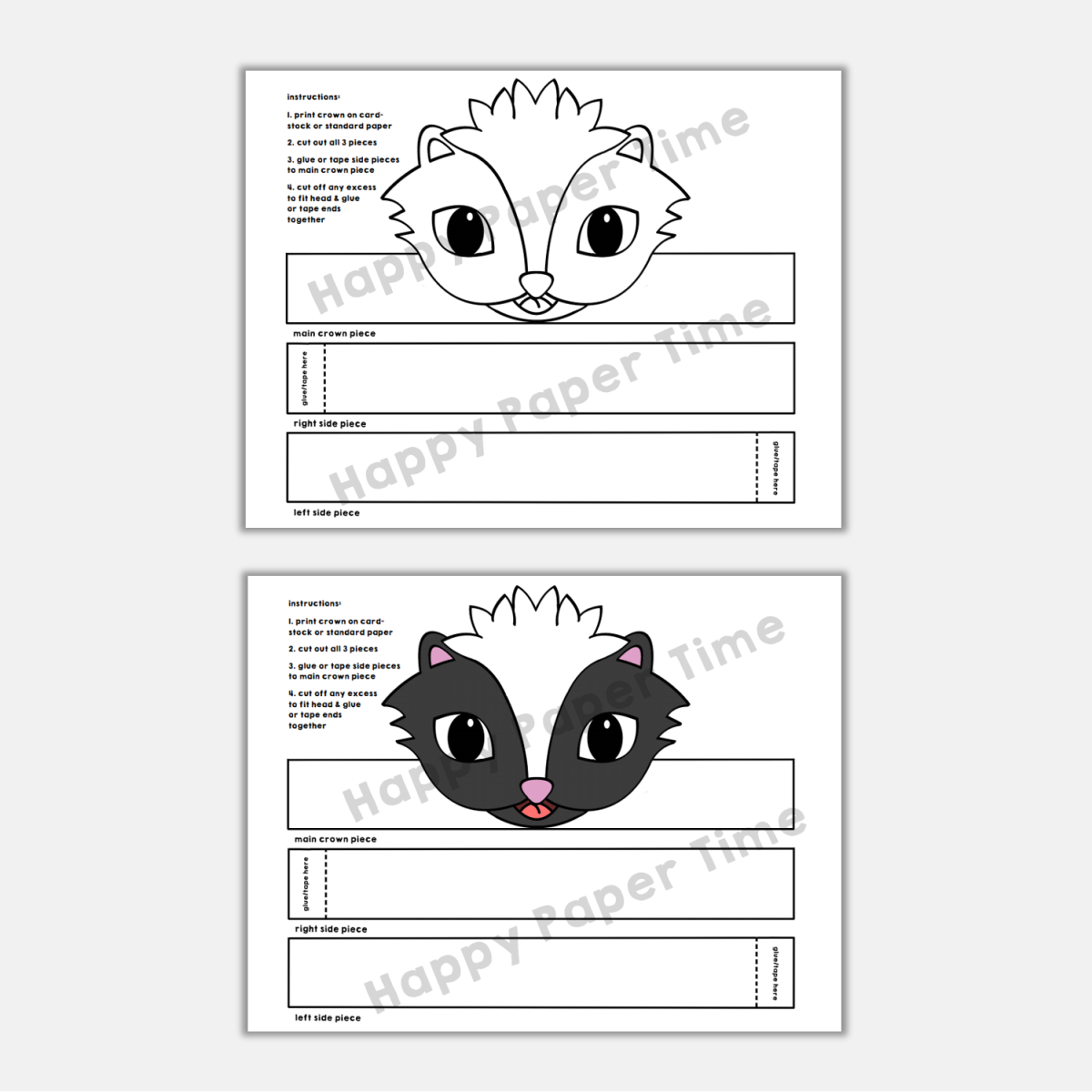 Skunk Paper Crowns Printable Forest Animal Coloring Craft | Made By ...