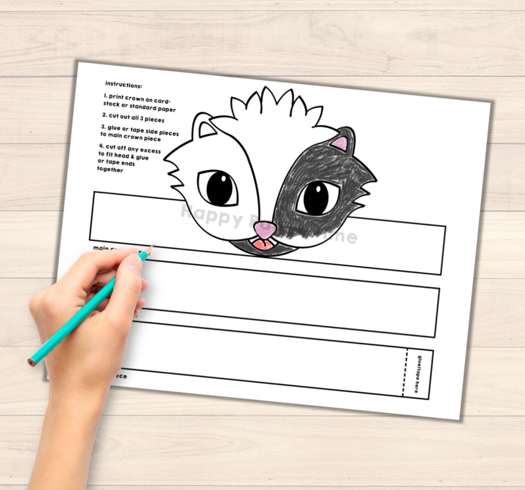 Skunk Paper Crowns Printable Forest Animal Coloring Craft | Made By ...
