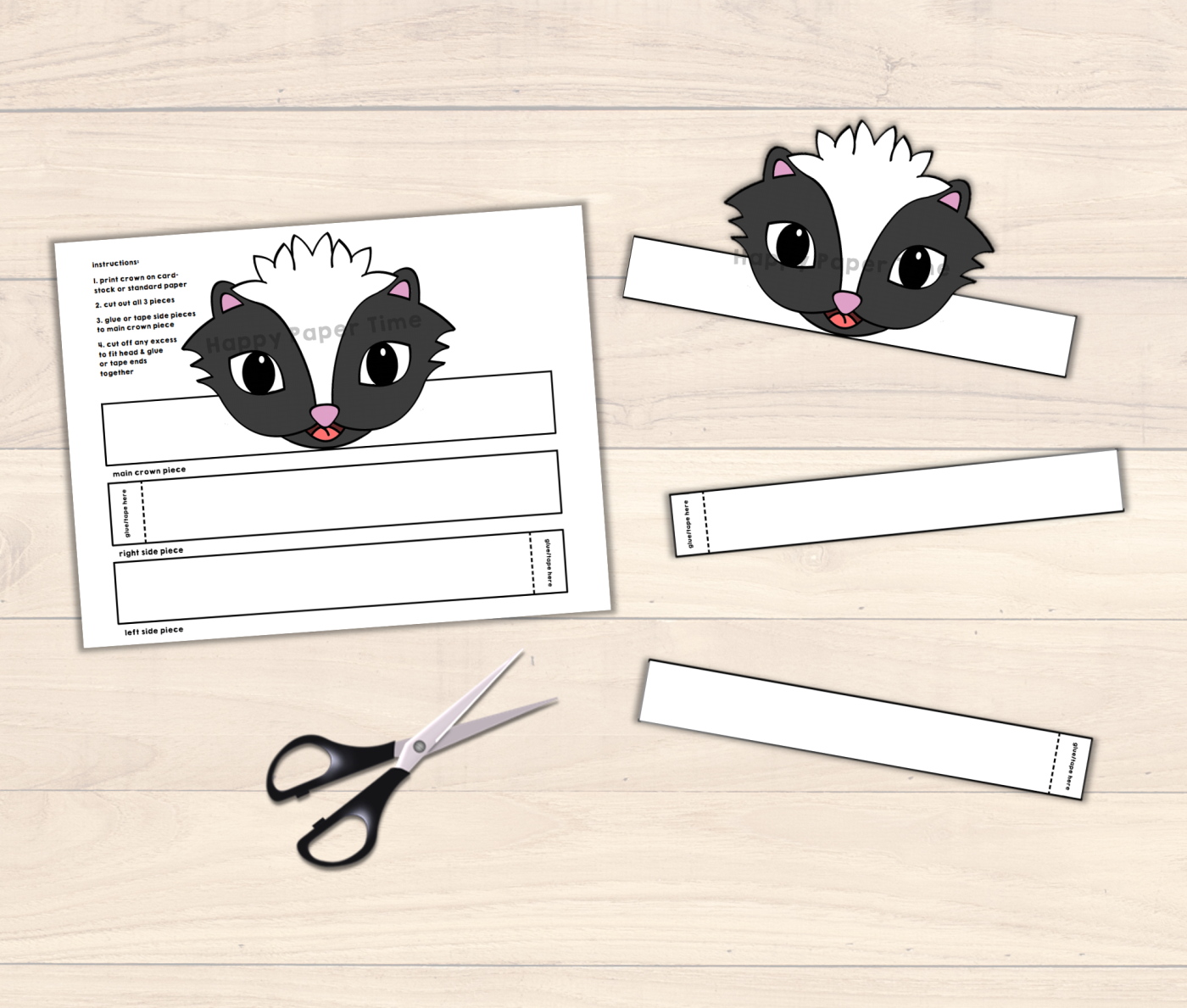 Skunk Paper Crowns Printable Forest Animal Coloring Craft | Made By ...