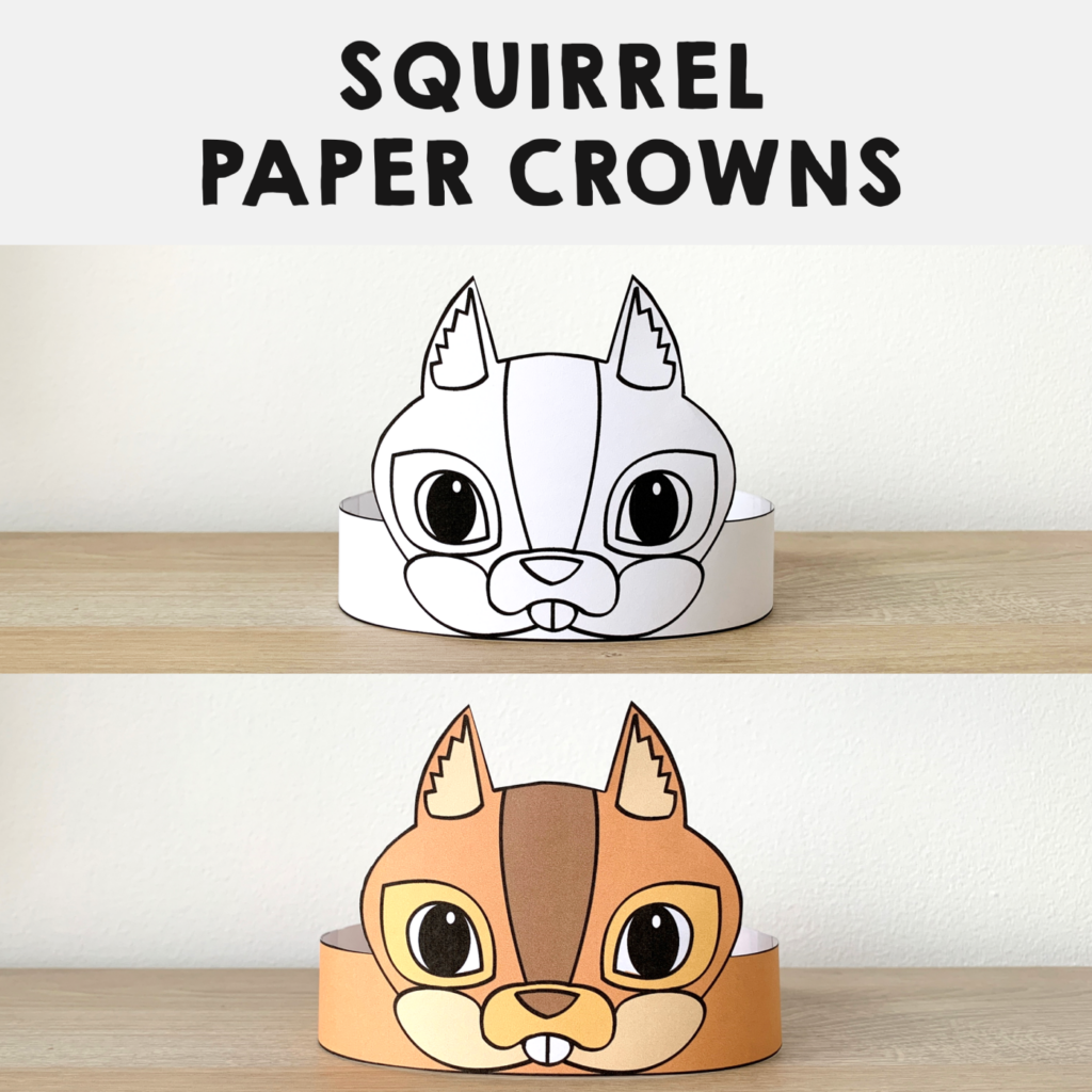 Squirrel Paper Crowns Printable Forest Animal Coloring Craft | Made By ...