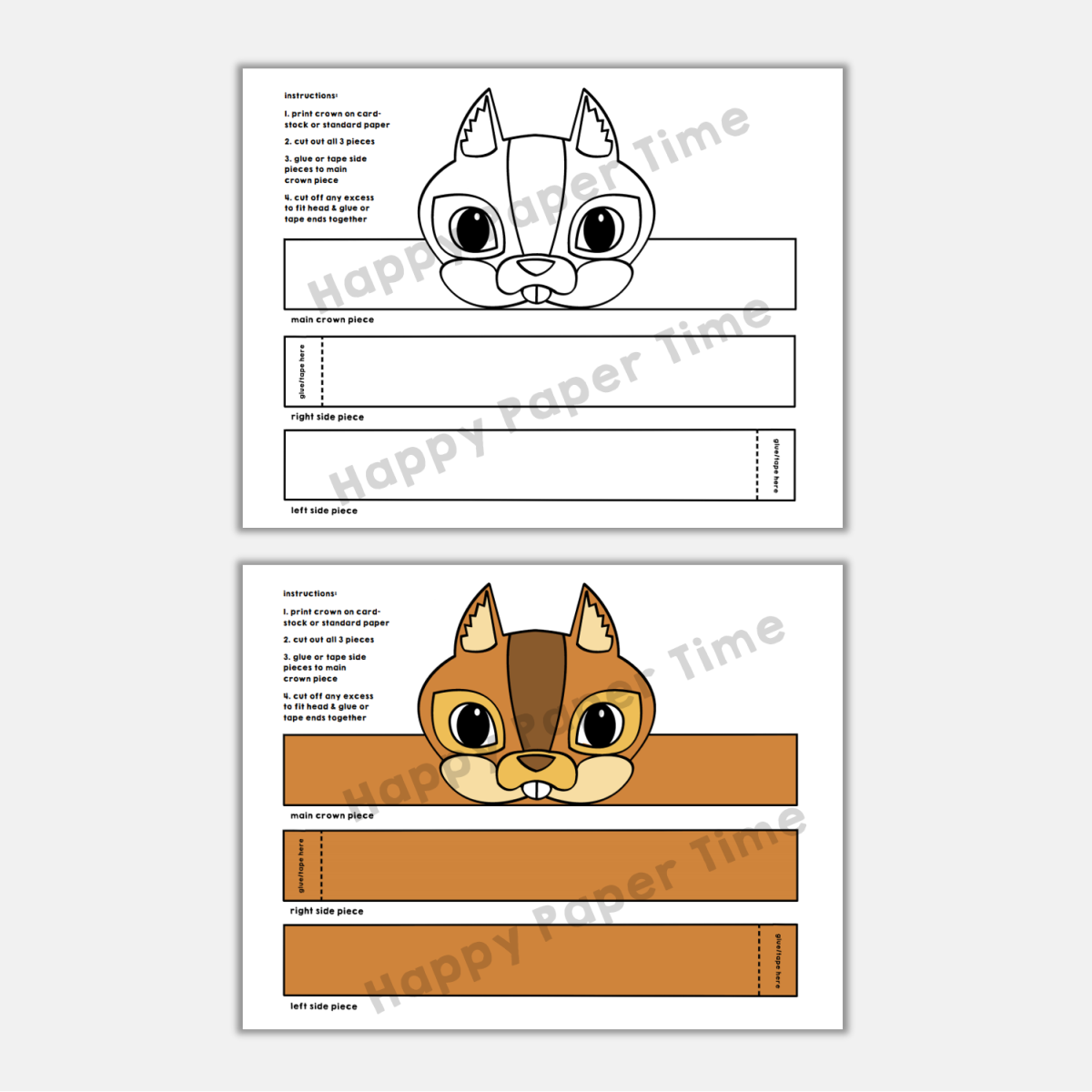 Squirrel Paper Crowns Printable Forest Animal Coloring Craft | Made By ...